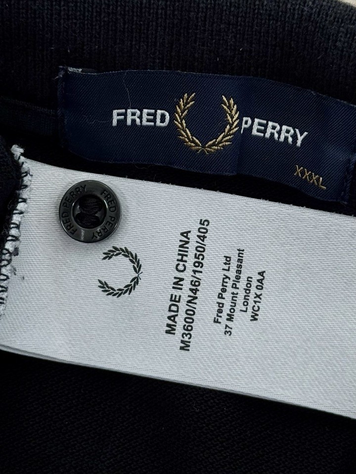 Fred Perry Men's M3600 Polo Black Sky Blue Red Size XXXL 3XL GUC Mod ...
