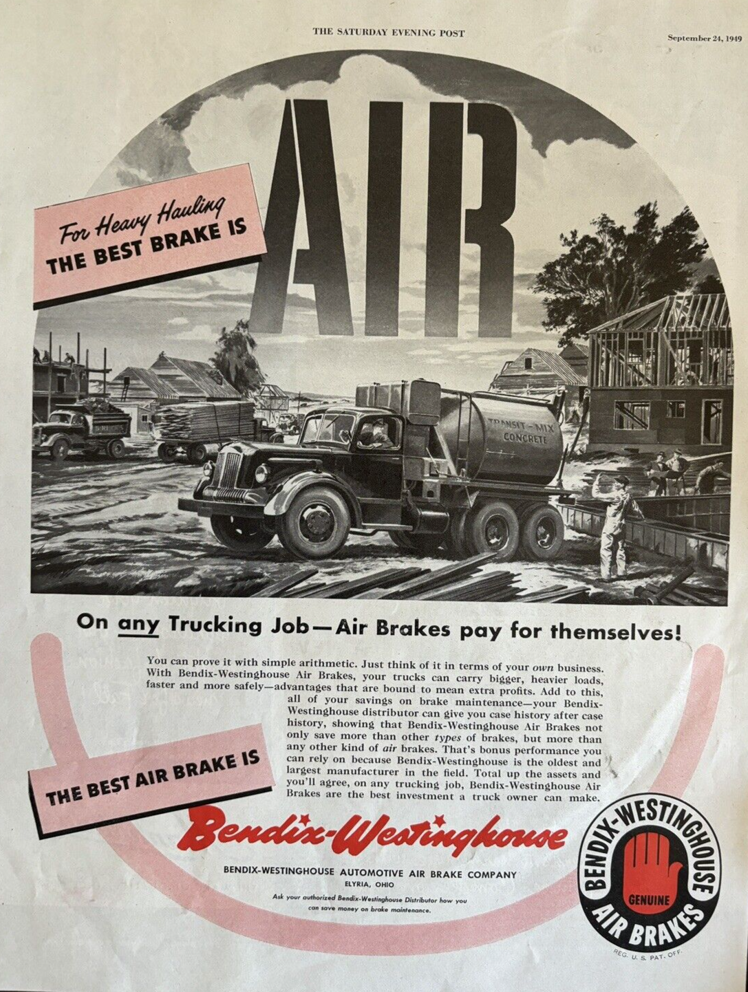 1949 Bendix-Westinghouse Air Brakes Truck Job Elyria Ohio Best Vintage ...