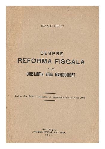 FILITTI, IOAN C. Despre Reforma Fiscala a Lui Constantin Voda ...