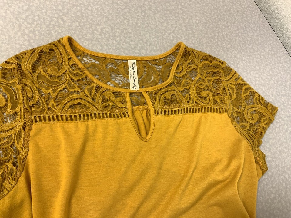 Per Seption Concept Womens Vintage Short Sleeve Lace Trim Pullover T ...