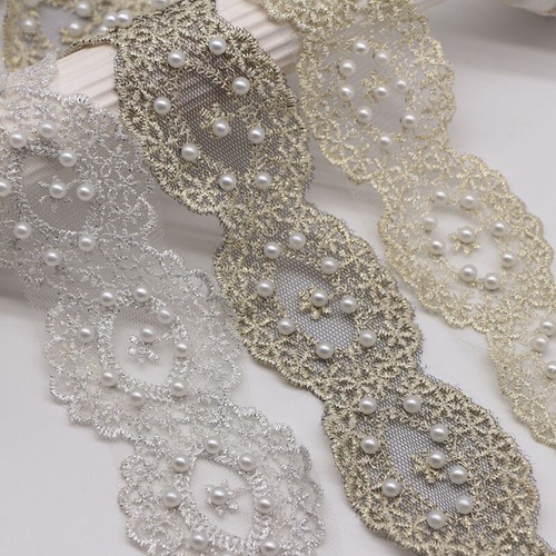 5 Yards Embroidered Beaded Lace Ribbon Trim Sewing Edging Trimming ...