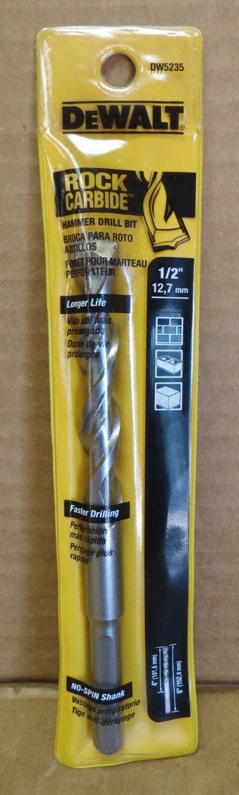DEWALT DW5235 ROCK CARBIDE TIPPED 1/2" X 6" HAMMER DRILL BIT NEW | eBay