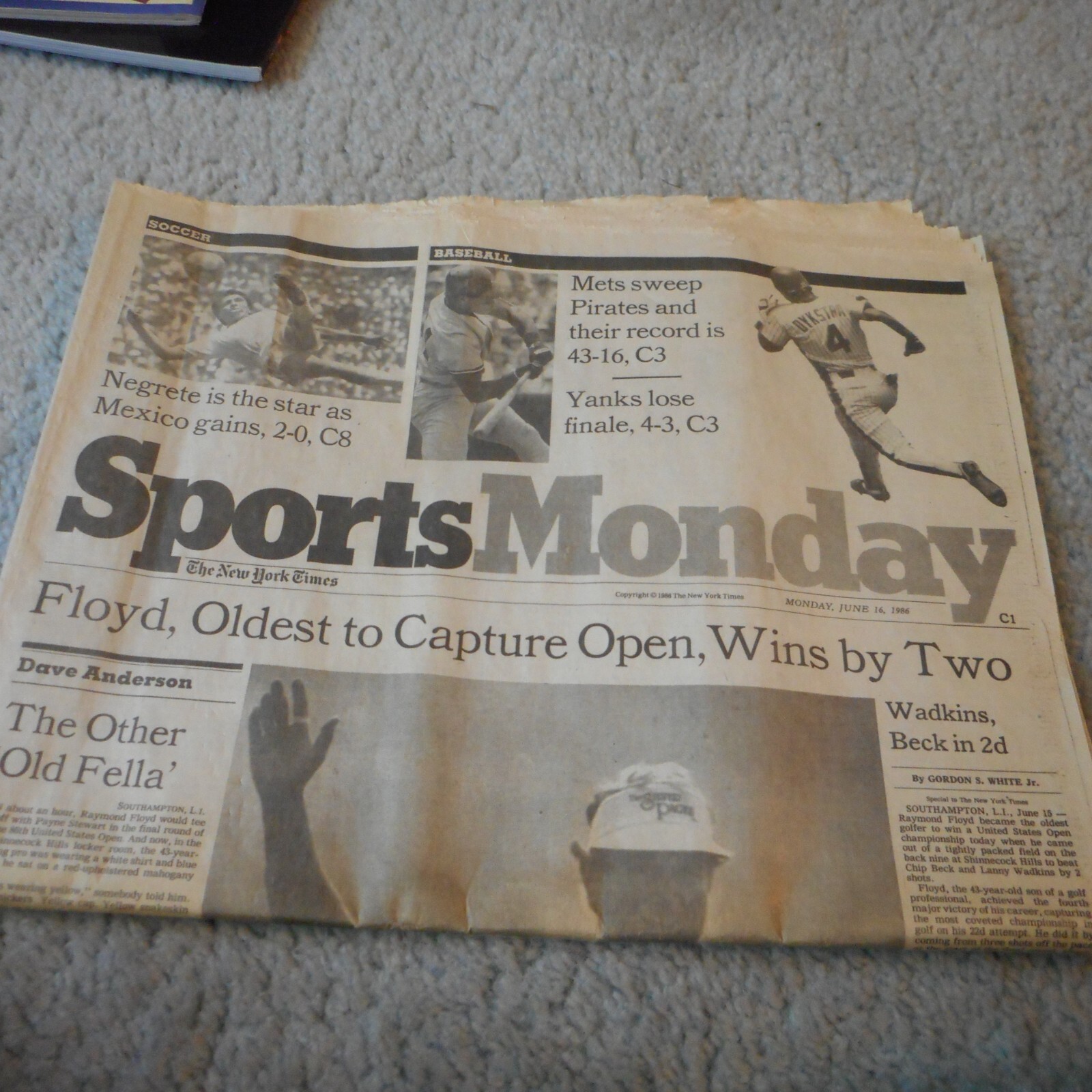 Vintage Issue Of New York Times Sports Monday Newspaper Raymond Floyd Wins Open | eBay