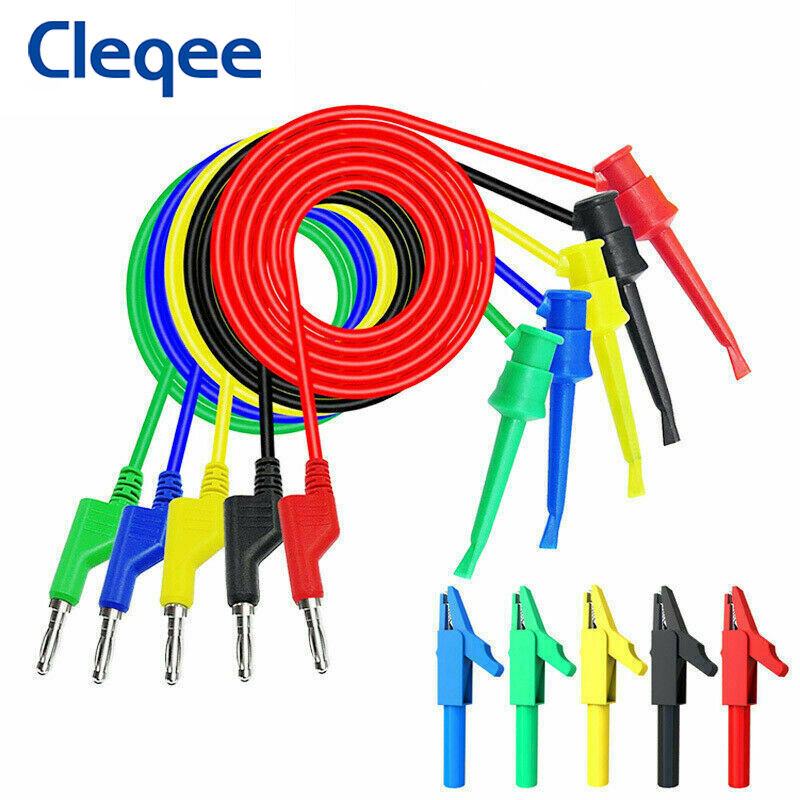 5PCS 4mm Stackable Banana Plug to Test Hook Clip Test Leads Alligator ...