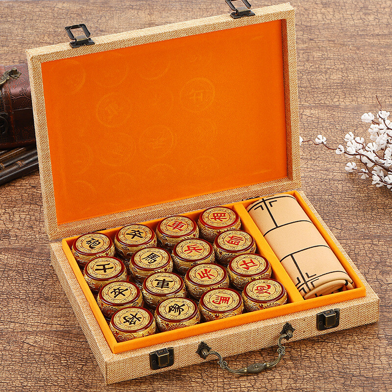 Chinese Chess Luxury Golden Phoebe Wooden Gilded xiangqi game Chess ...