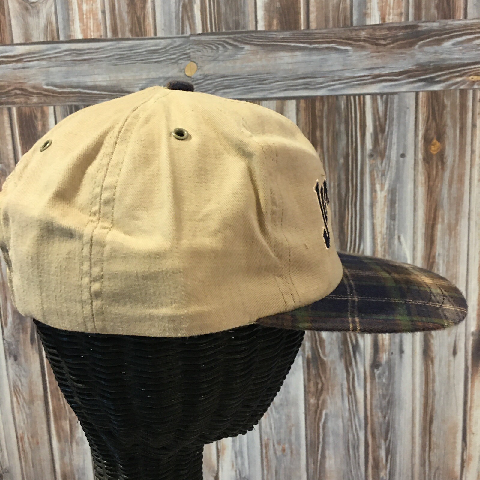 Vintage Jim Beam Bourbon Baseball Hat Cap Plaid Khaki SnapBack Mens USA ...
