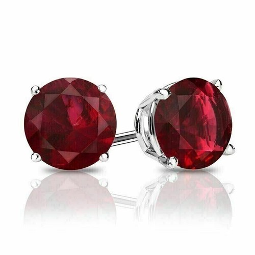 2Ct Round-Cut Lab Created Red Ruby Solitaire Earring Stud 14K White Gold Over #1 | eBay