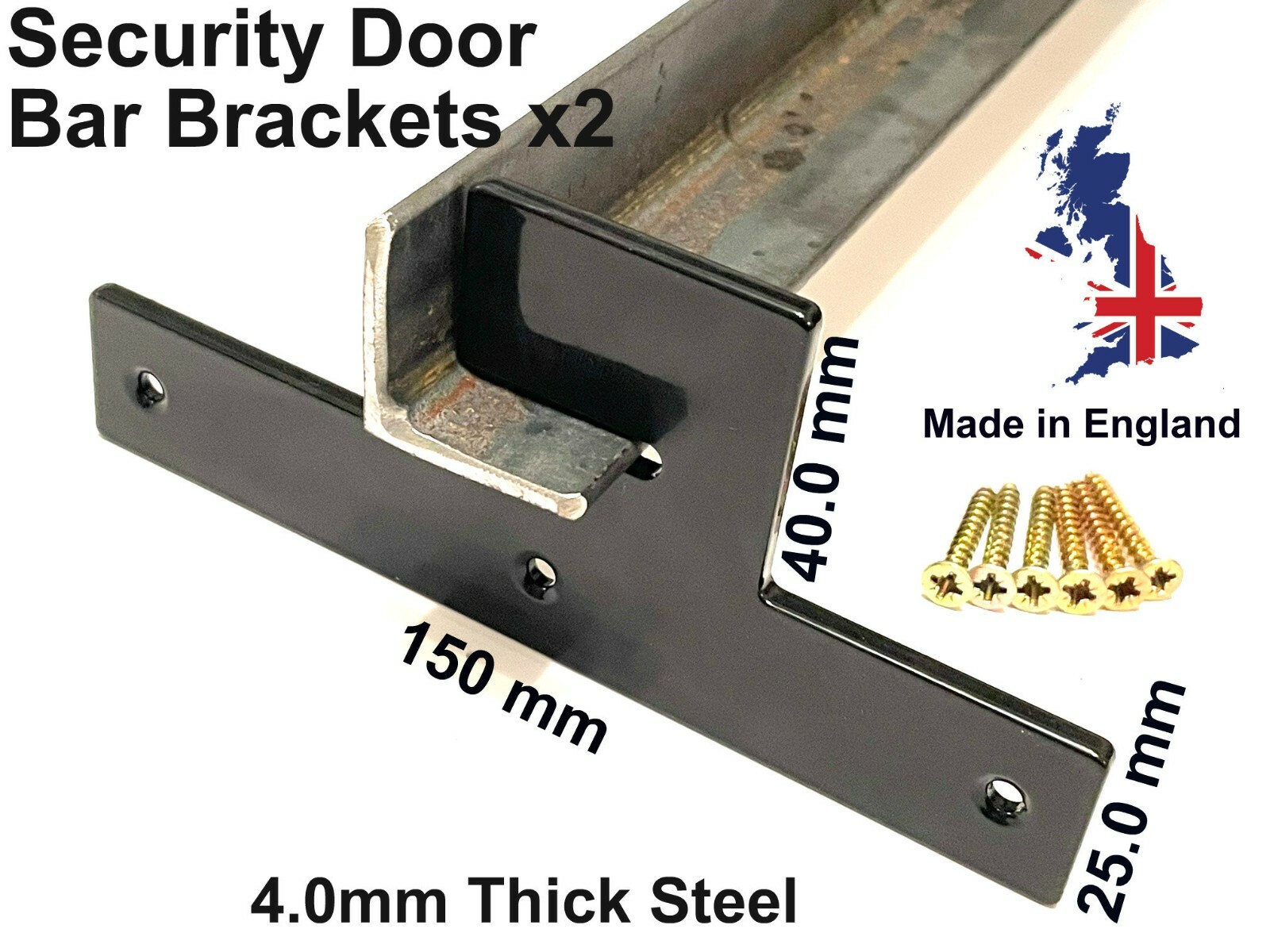 Security Door Bar FLAT Brackets Pair Super Strong BARRICADE BRACKET UK ...