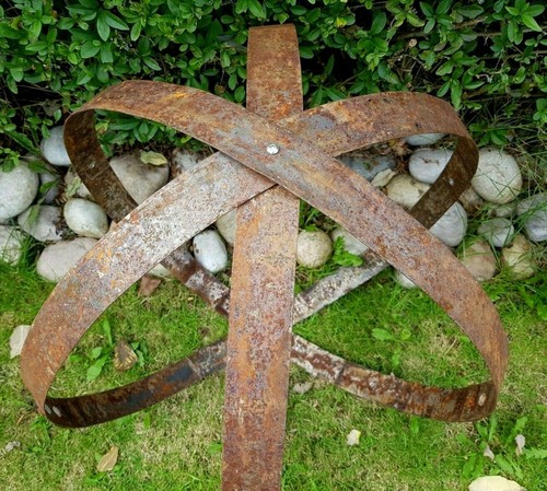 Garden Metal Sphere Sculpture Reclaimed Rusty Whisky Barrel hoop ring ...