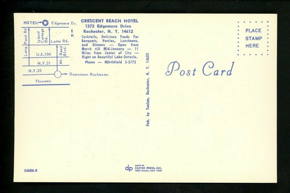 Motel Hotel Postcard New York NY Rochester Crescent Beach Hotel ...