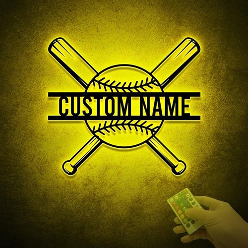 Personalized Baseball Ball Metal Sign With LED Light, Custom Baseball ...