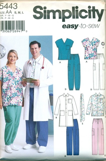 Sewing Pattern Simplicity 5443 Medical Scrubs Lab Coat Tie Plus Sz XL ...