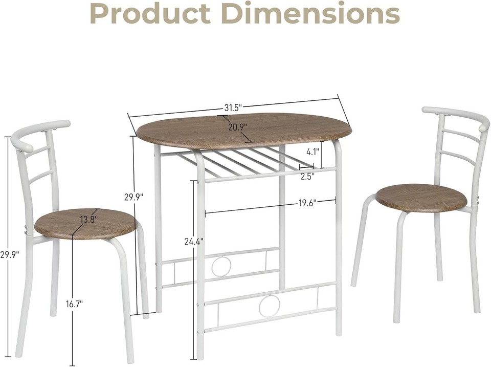 3 Piece Dining Set,Small Kitchen Table Set for 2,Breakfast Table Set, 2 ...