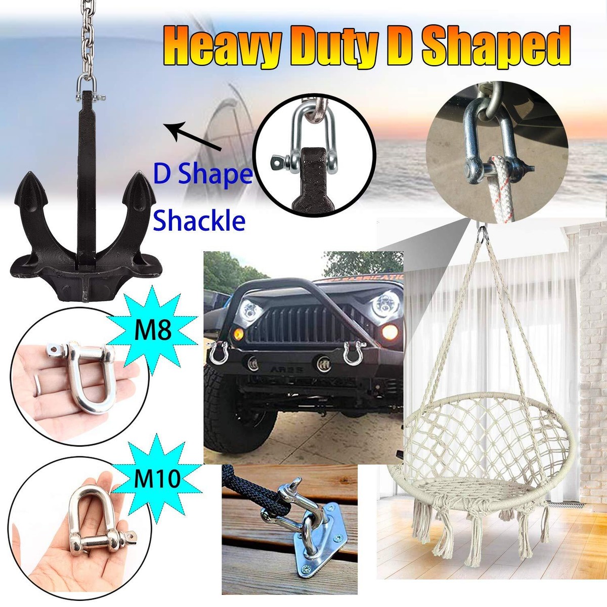 Forged Lifting Shackles 4PCS Stainless Steel D Shackles - 3/8 Inch ...