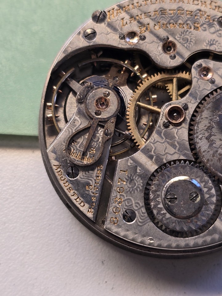 HAMILTON 992 21 Jewel Pocket Watch Movement EXCELLENT DIAL, LEVER SET ...