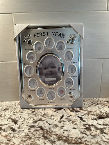 Malden International Designs First Year Baby Photo Frame Silver/White ...