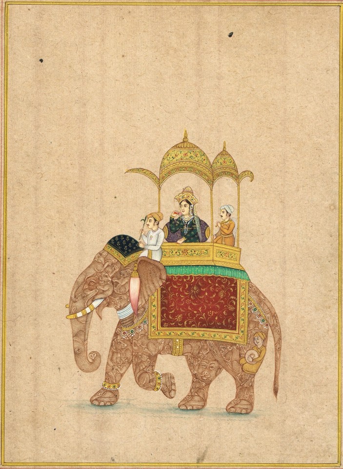 Mughal Art Painting Of Queen Mumtaz Mahal Riding On Composite Elephant ...