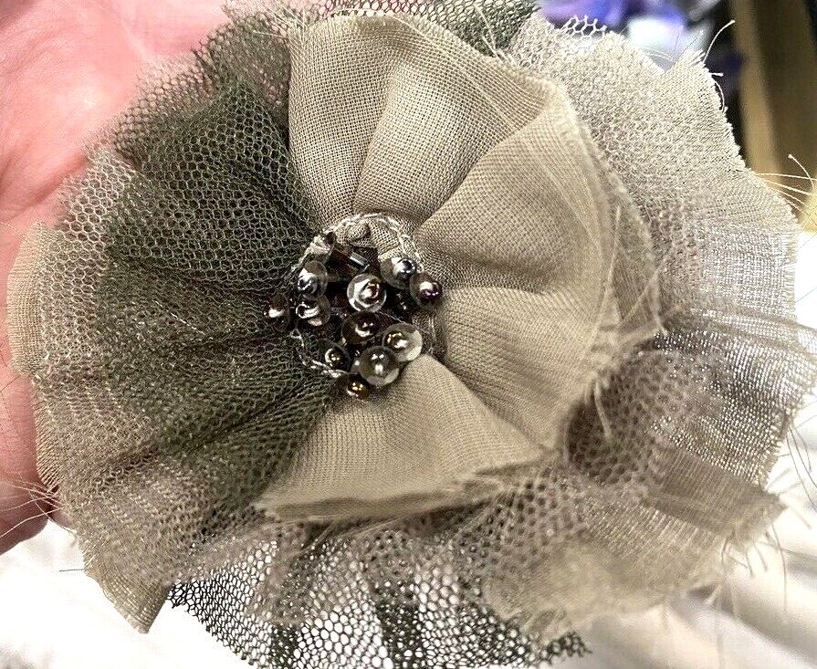 vintage applique boho flower layered netting beads hand sewn 3.5 ...