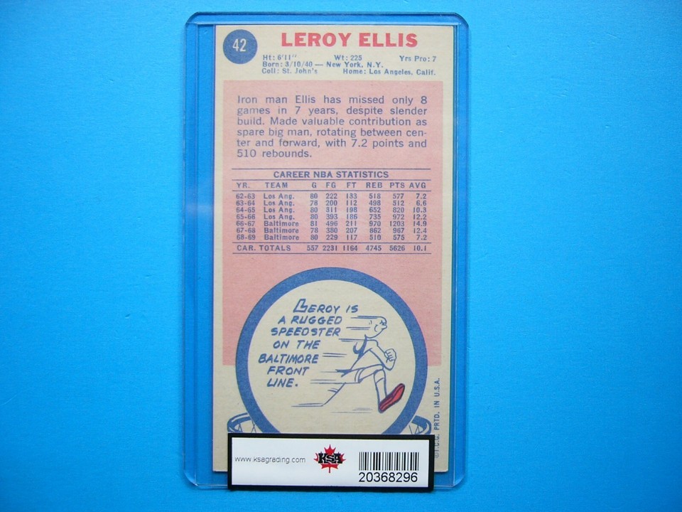 1969/70 TOPPS NBA BASKETBALL CARD #42 LEROY ELLIS ROOKIE KSA 8.5 NM ...