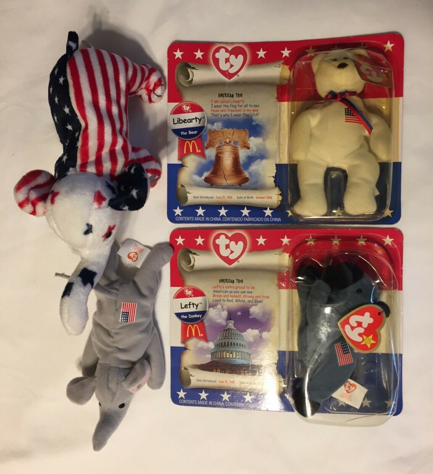 Ty Beanie Babies Elephant Donkey Righty 2000 Lefty, Libearty and Righty ...