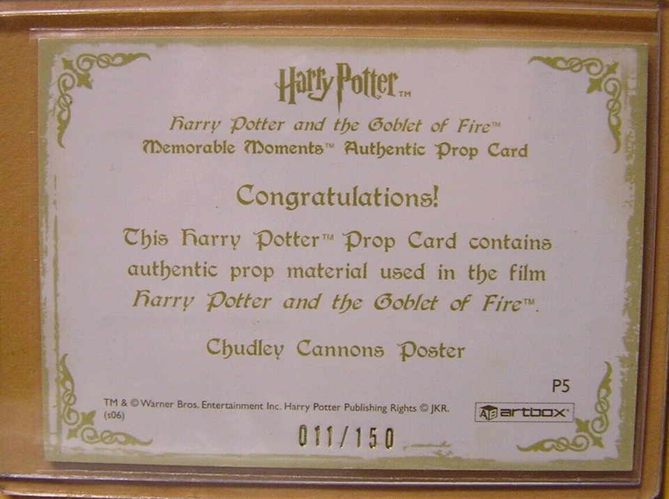 Harry Potter-Screen Used-GOF-MM1-Cinema-Movie-Chudley Cannon's Poster ...