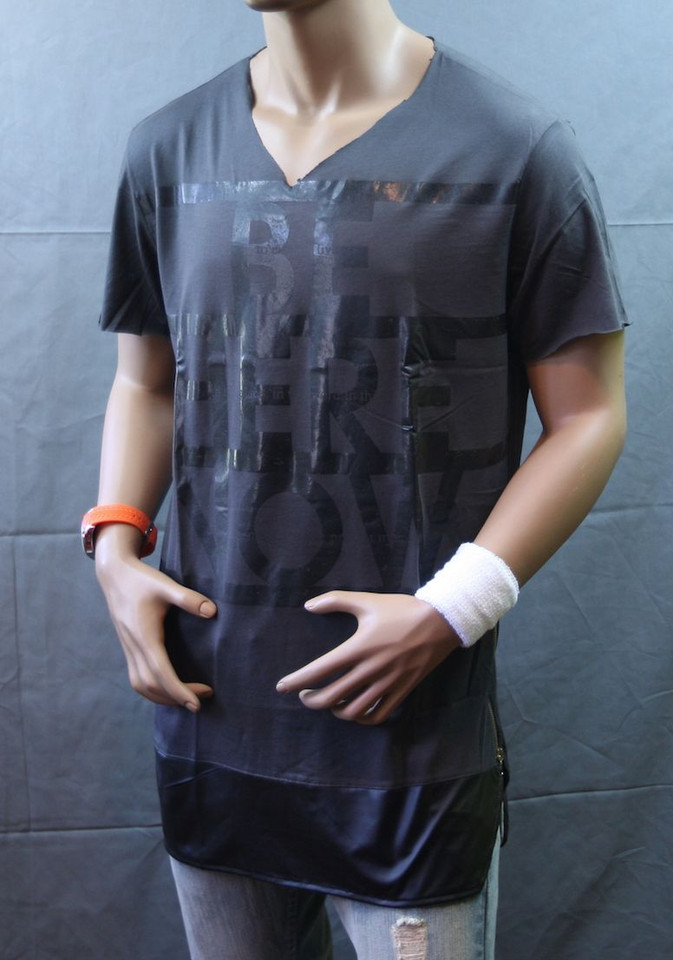 Mens Long T-Shirt Extended V-Neck Casual T Hip Hop Elongated Tee ...