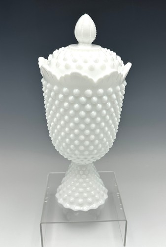 Fenton White Hobnail Milk Glass Apothecary Jar 11" Pedestal Candy Dish ...