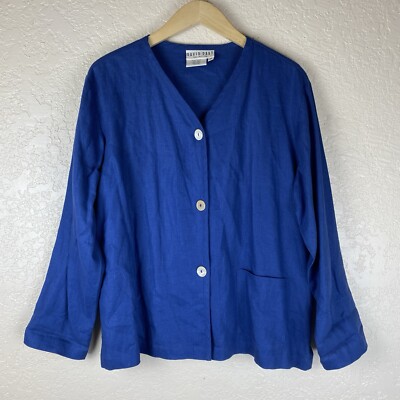 David Dart M 100% Linen Blue Shirt Top Button Down Lagenlook Coastal ...