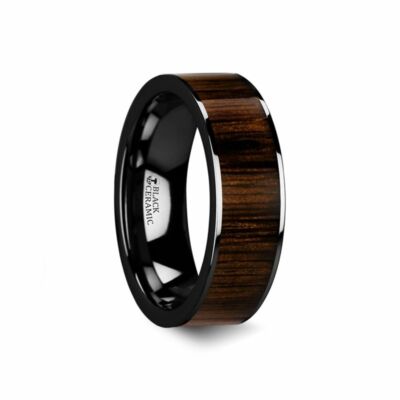 Black Walnut Wood Inlay with Black Ceramic Polished Finish Band - 8mm ...
