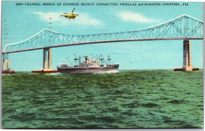 Ship Channel Bridge Sunshine Skyway Helicopter FL c1960 Vintage ...