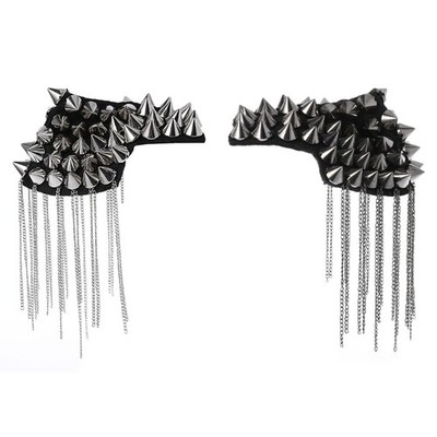 Punk Gothic Tassel Stud Rivet Pin Brooch Epaulette Shoulder Mark Board ...
