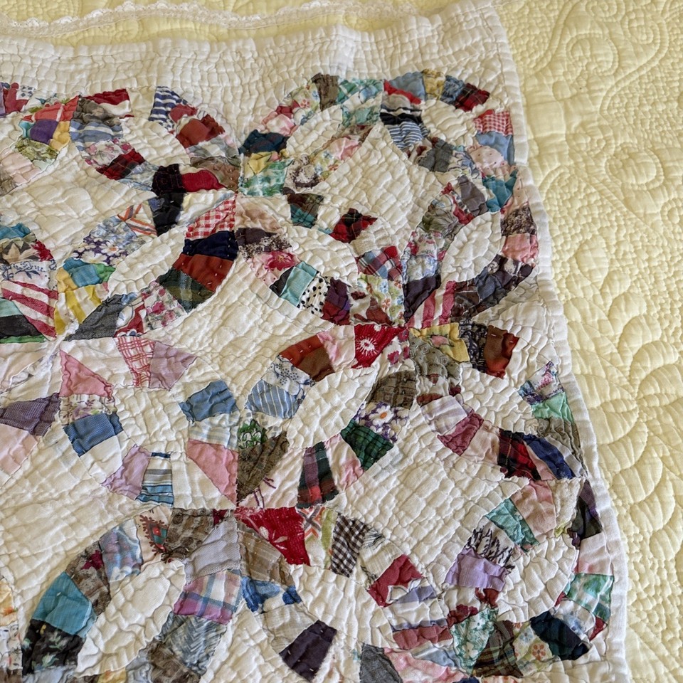 Antique Cotton Child’s Hand Made Double Wedding Ring Quilt Amazing ...
