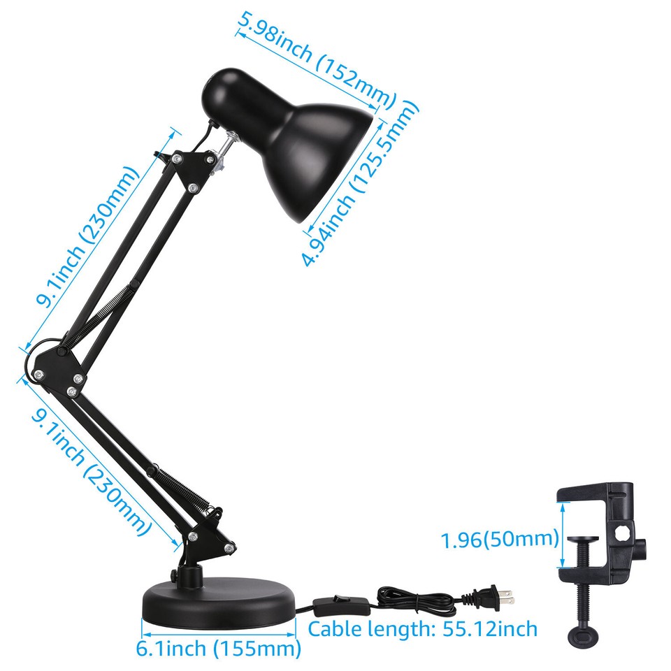 Metal Swing Arm Desk Lamp, Multi-Joint, Adjustable Arm, Black Finish | eBay
