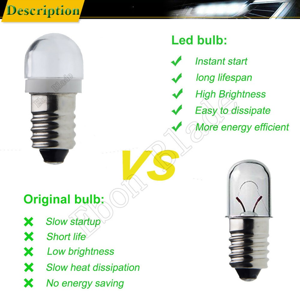 2Pcs 6V E10 Warm White Screw Base LED Light Lamp 5630 2SMD Globe Bulbs ...