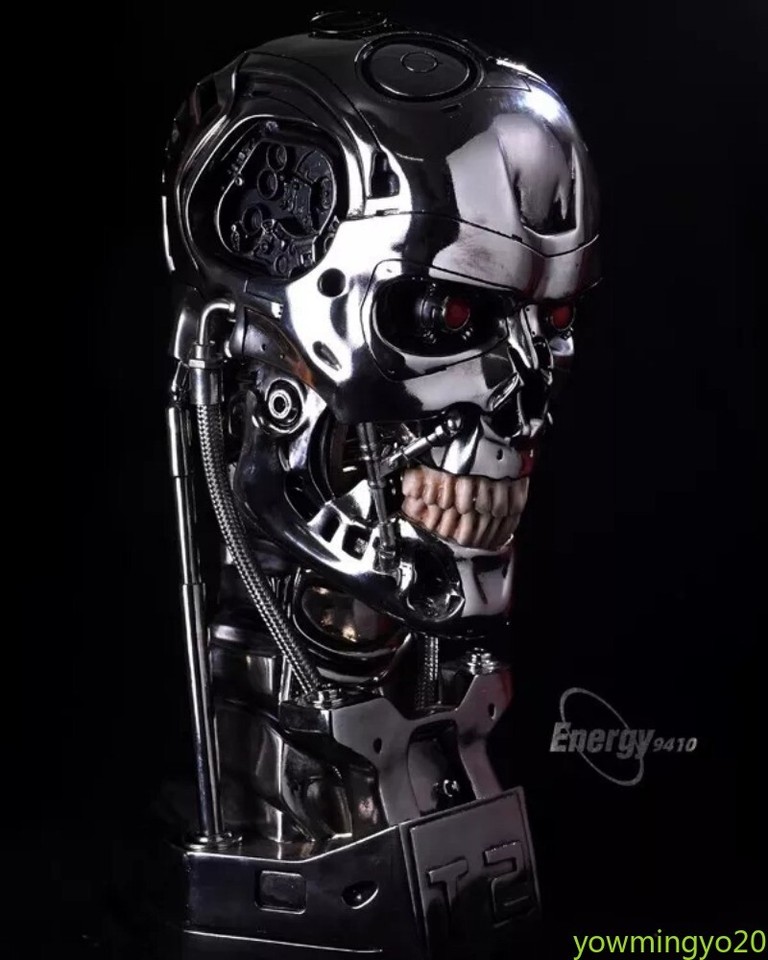Terminator Arnold T2 T800 1:1 Endoskeleton Skull Bust Statue Resin LED ...