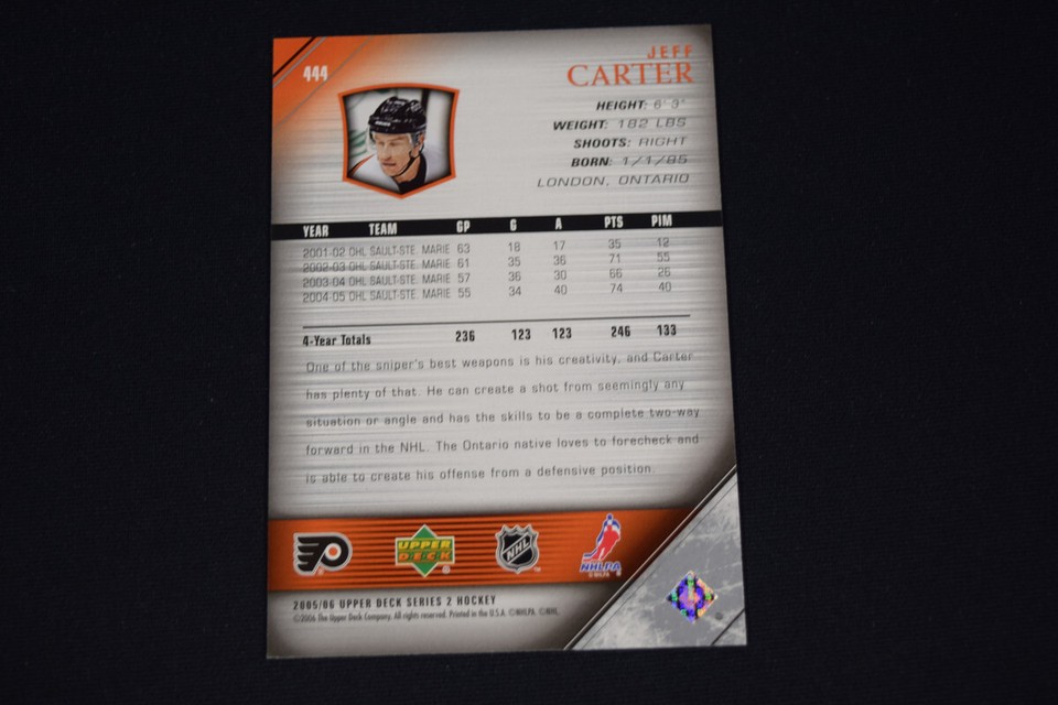 Jeff Carter 2005-06 Upper Deck #444 Young Guns Rookie Card Philadelphia ...