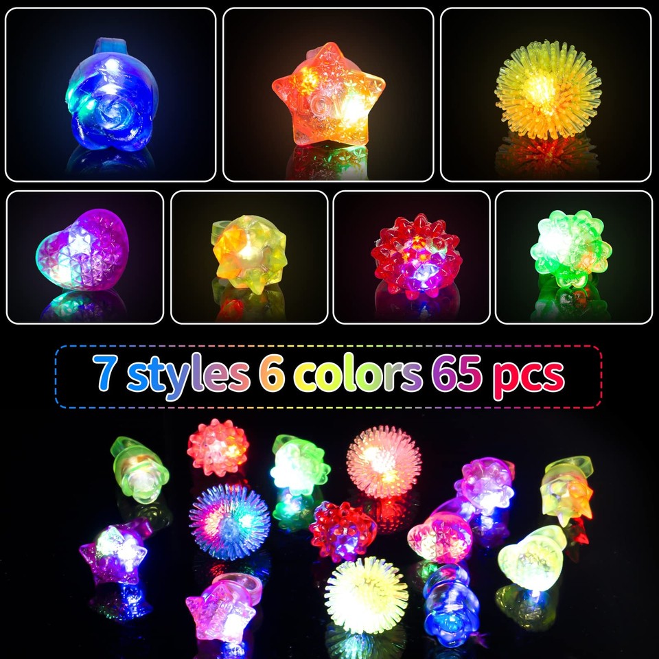 65 Pack Light Up Rings Glow in The Dark Party Supplies, Glow Rings Bulk ...
