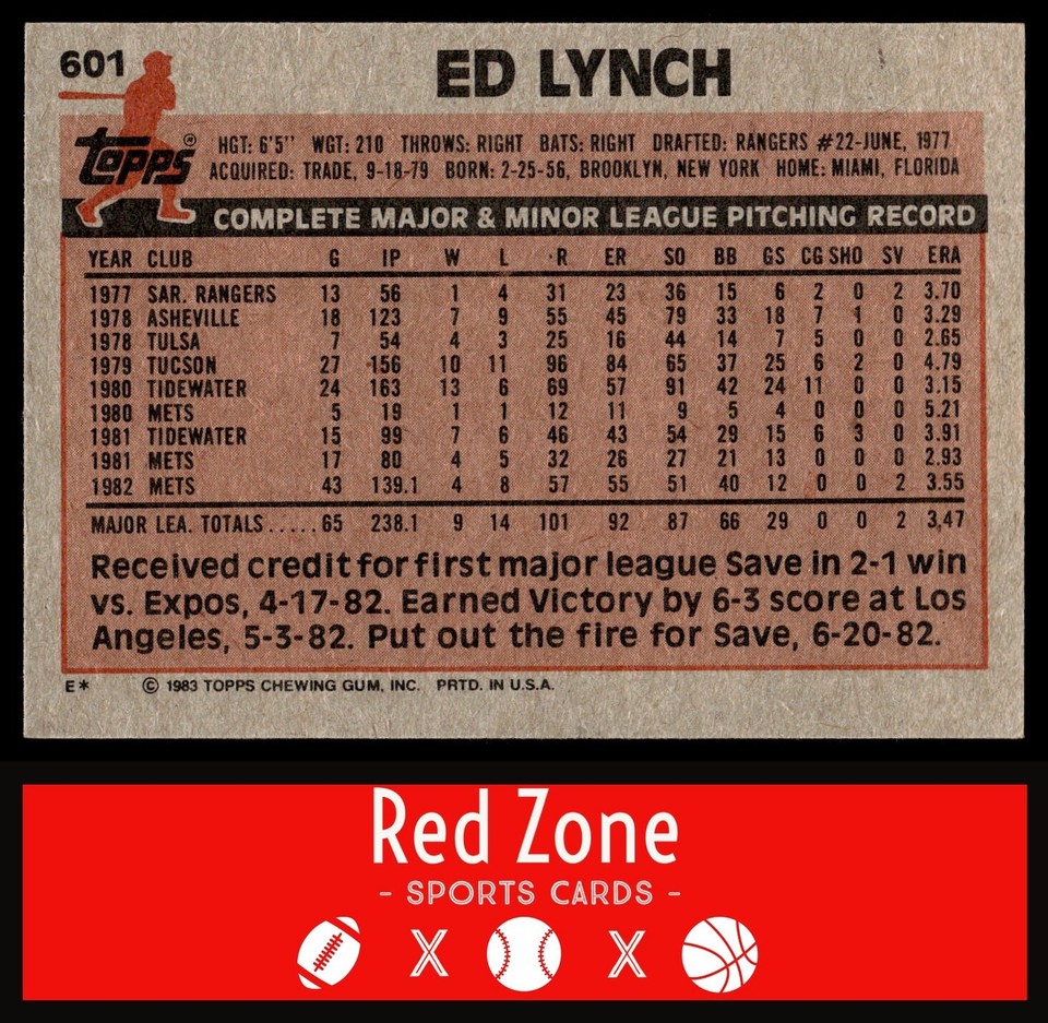 1983 Topps - #601 Ed Lynch NM Set Break | eBay