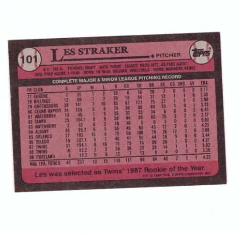 1989 Topps Baseball Card #101 Les Straker Twins | eBay
