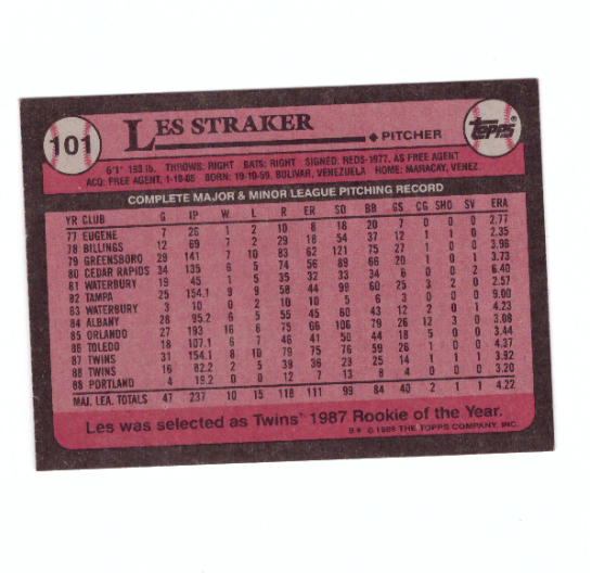 1989 Topps Baseball Card #101 Les Straker Twins | eBay