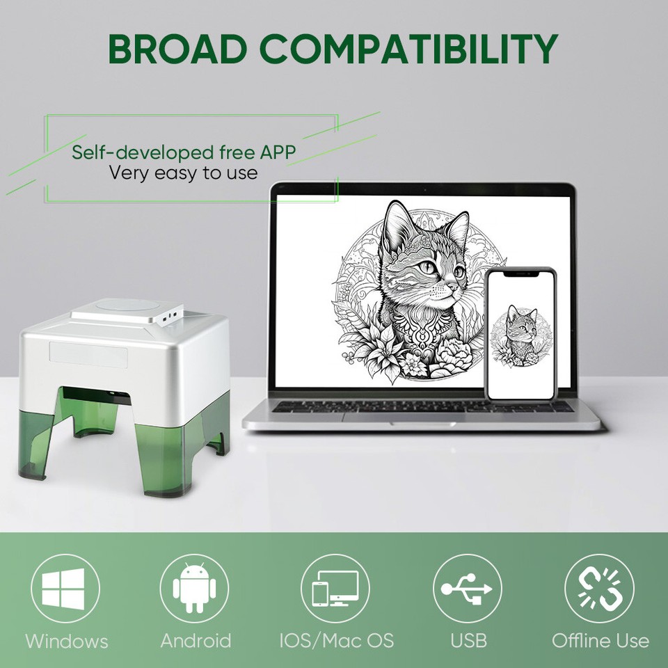 Bluetooth CNC Laser Engraving Machine Mini DIY Laser Printer Phone App ...