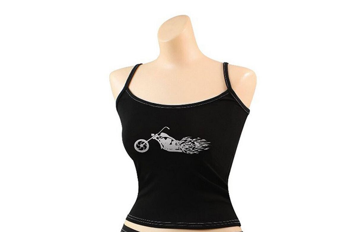 New Womens Black MOTORCYCLE Tank Top Biker Flames Clothing Shirt M 4975 ...