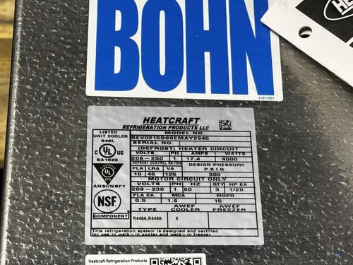 Heatcraft Bohn BEV0215BS6EMAY2945 3 Fan 230V 1PH Evaporative Cooler New ...