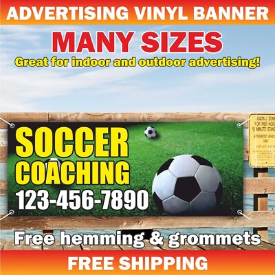 SOCCER COACHING Advertising Banner Vinyl Sign Instructor Kids Sports ...