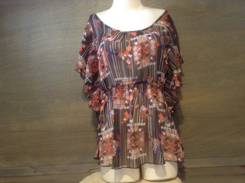 Fire Los Angeles WOMENS Sheer GEOMETRIC Top BATWINGS SIZE MEDIUM | eBay