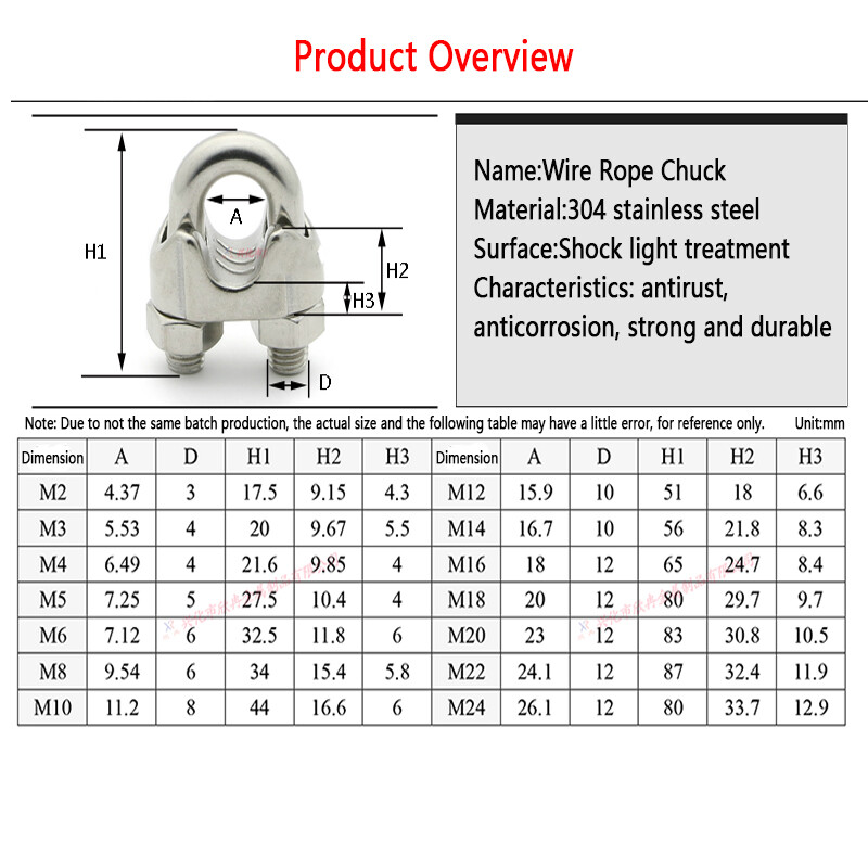 Stainless Steel A2 Heavy Duty Wire Rope Clamp M2 - M32 Cable Grip U ...