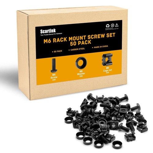 50 Pack M6 Rack Mount Cage Nuts, Screws and Washers Rack Screws Square ...