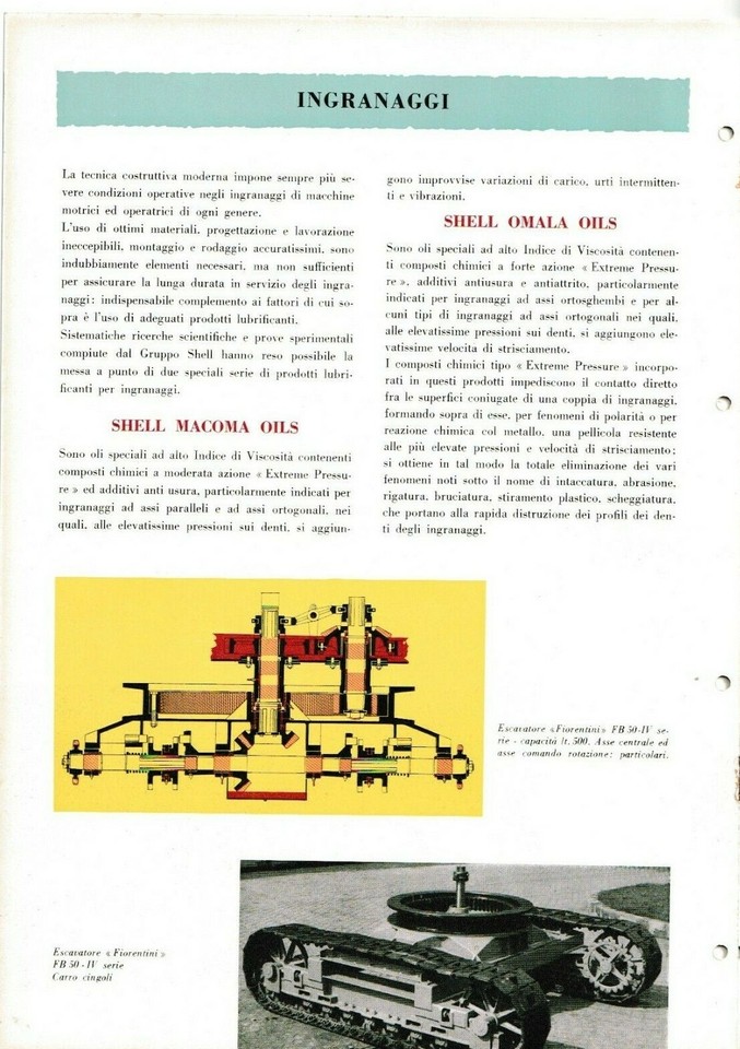 1958 DEPLIANT SHELL LUBRIFICANTI MACCHINARI EDILI ESCAVATORE FIORENTINI ...