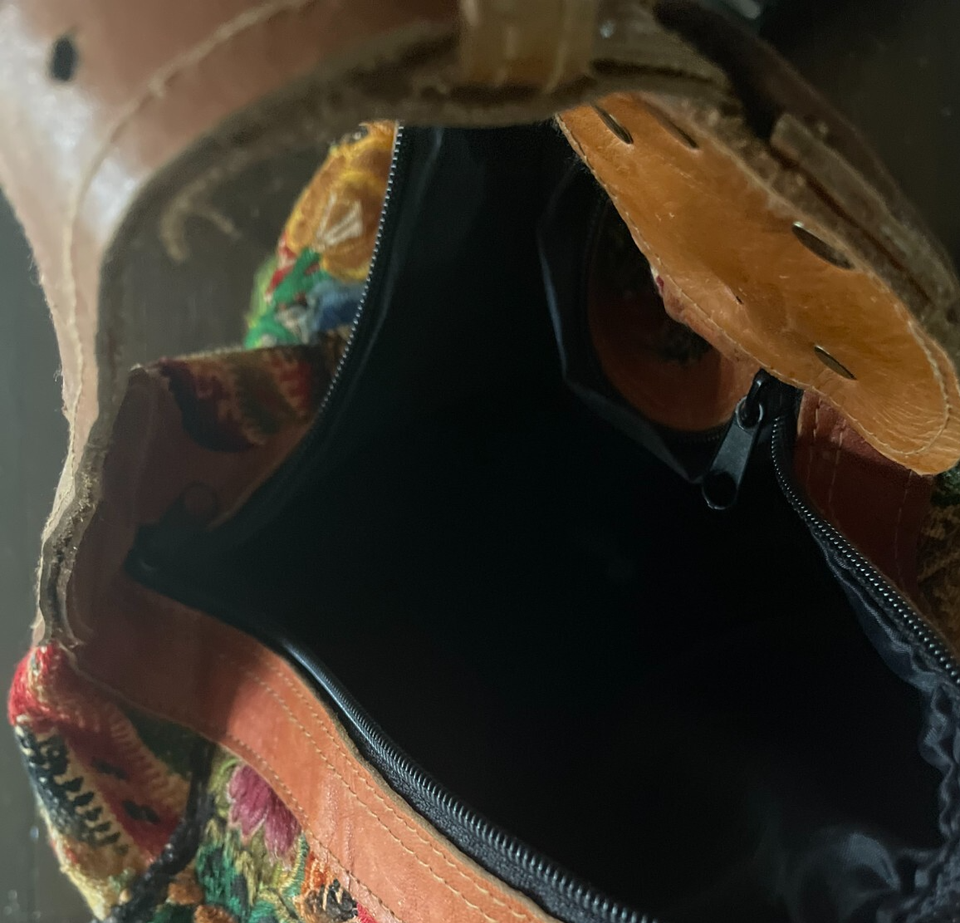 Flower Embroidered Large bag multicolor and partial leather (defects ...