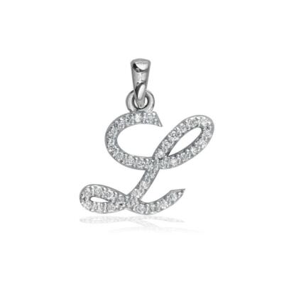 Small Diamond Script L Initial Charm, 0.18CT in 14K White Gold | eBay
